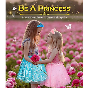 BIBUTY Kids Princess Dress Up Clothes for Little Girls, Pretend Play & Dress Up Costume Set for 3-6 Toddler Little Girls (Pink/Blue)