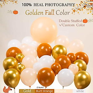 Fall Burnt Orange Gold white Balloon Garland Kit 144 Pcs Double stuffedBalloons for autumn thanksgiving Turkey Birthday Party bride to be Fall in love Little Pumpkin baby shower Decorations
