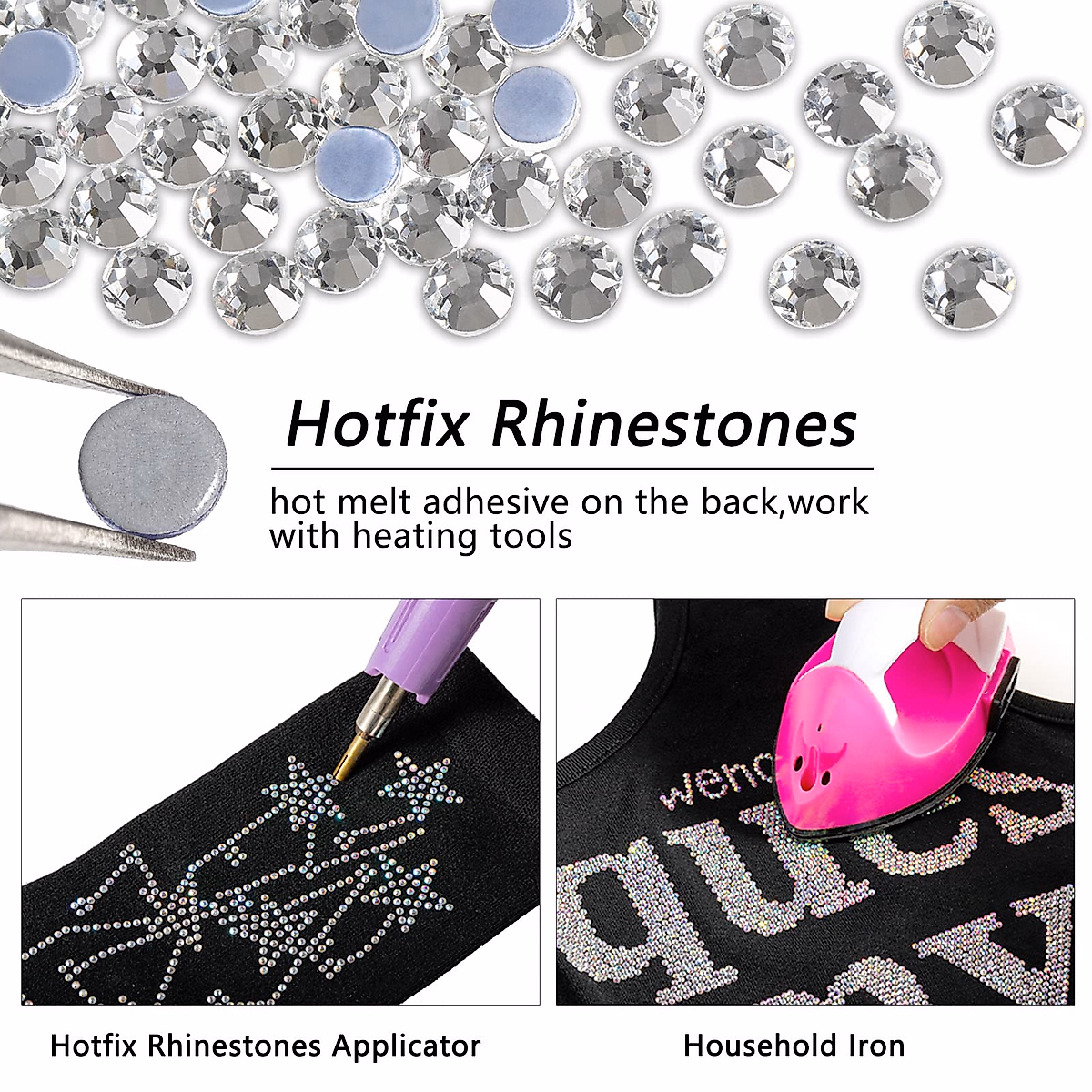 Beadsland Hotfix Rhinestones, 1440pcs Flatback Crystal Rhinestones for Crafts Clothes DIY Decoration, Crystal, SS20, 4.6-4.8mm