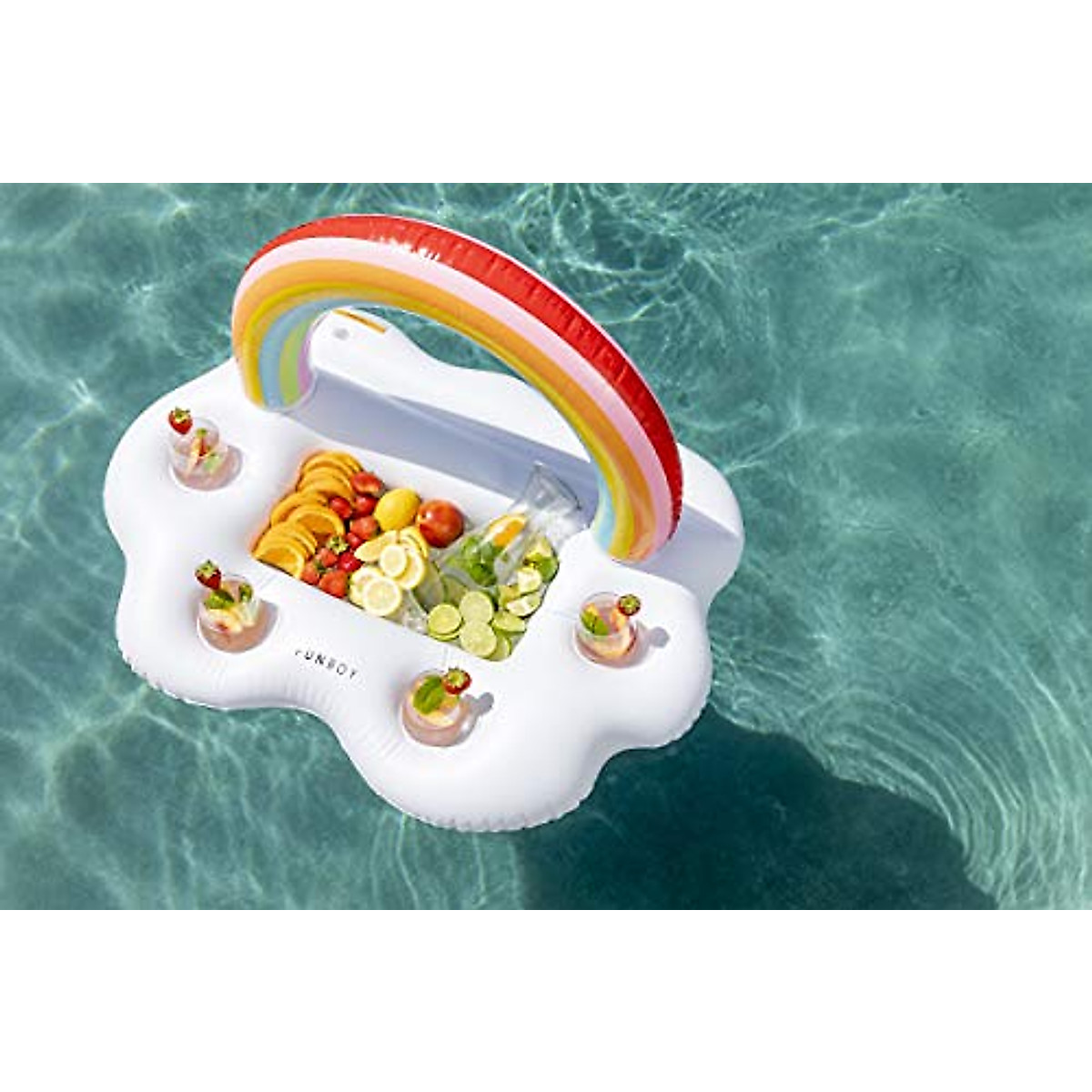FUNBOY Giant Inflatable Luxury Rainbow Cloud Daybed and Rainbow Cloud Drink Cooler Pool Float Bundle, Perfect for a Summer Pool Party