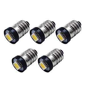 Ruiandsion 5pcs E10 LED Bulb DC 6V 0.5W 4300K Warm White 5050 1SMD LED Bulb for Torchlight Flashlight Torch Light,Negative Earth