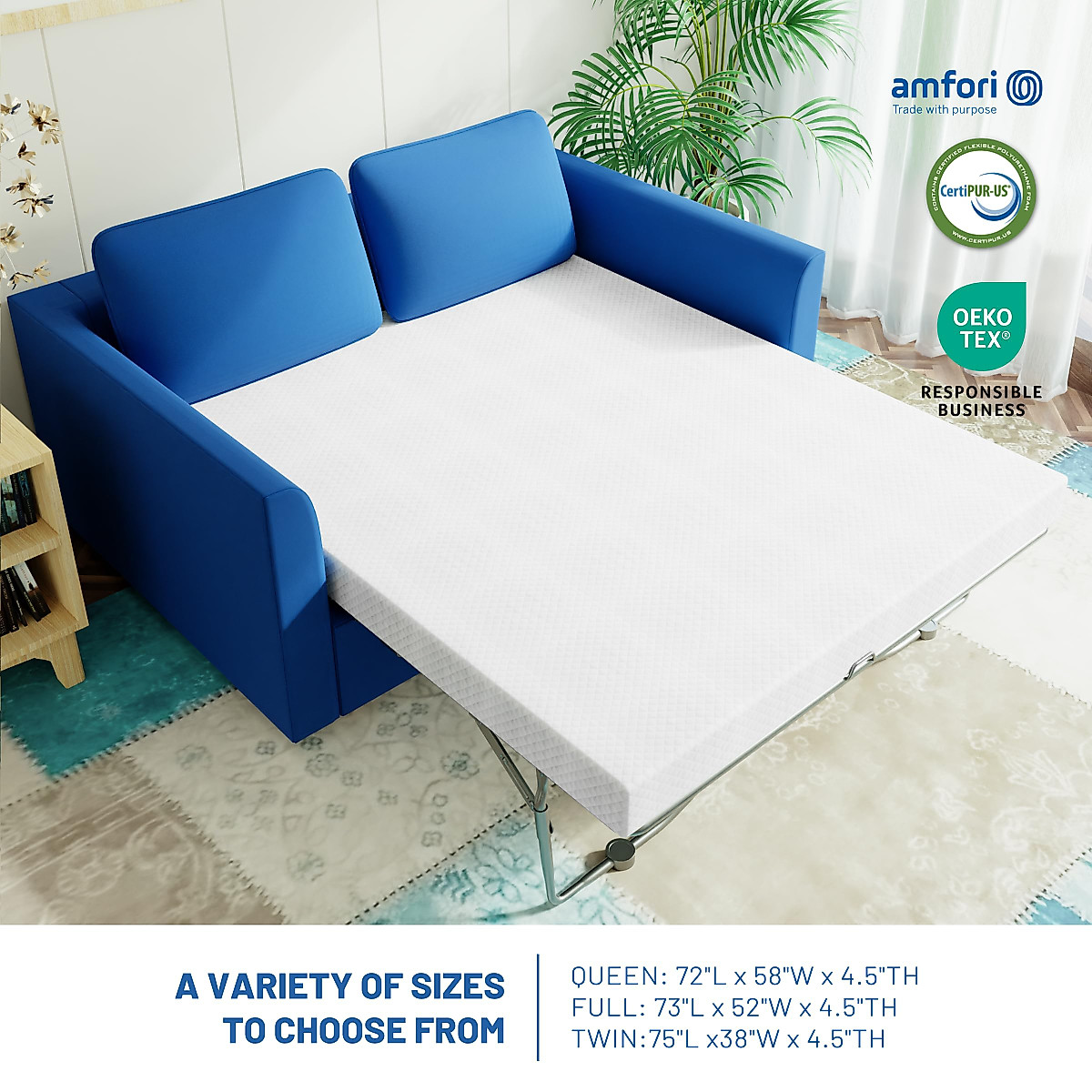 Rhyme source 4.5 Inch Cold Gel Memory Foam Sofa Bed Mattress Replacement for Sleeper Sofa and Couch Beds Full Size Sofa CertiPUR-US Certified (Sofa Not Included)