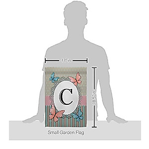 Breeze Decor C Initial Garden Flag Set Wall Hanger Monogram Friends Bugs & Frogs Butterfly Ladybugs Dragonfly Bee Springtime Insect Natural Wildlife House Yard Gift Double-Sided, Made in USA