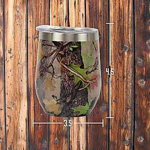 Rivers Edge Products 10 Oz Insulated Wine Tumbler With Lid, Stainless Steel Stemless Wine Glass, Hot or Cold Tea and Coffee Tumbler, Spill-Proof Insulated Cup for Travel, Camo