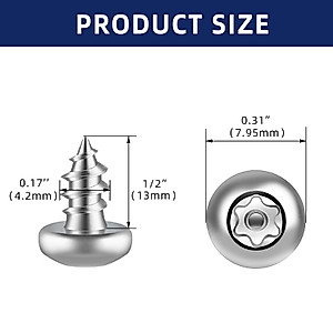 #8 x 1/2" Stainless Steel Button Head Torx Sheet Metal Screws Security Silver Screws Anti-Theft Tamper Proof with Bit T20 50 PCS
