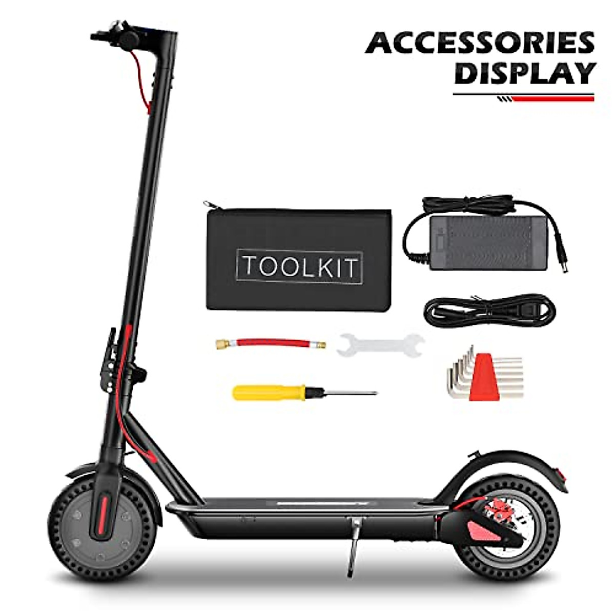 MoNiBloom E Scooter 19 Mph & 16 Mile Range, 8.5" Solid Tires Electric Kick Scooter w/Maximum Grade Climb of 15%, Cruise Control, IP4 Waterproof Load 330lbs Folding Commuting Scooter for Adults & Teens