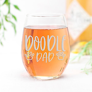 Doodle Dog Dad Stemless Wine Glass - Golden Doodle Dog Dad Gift, Gift for Golden Doodle Owners