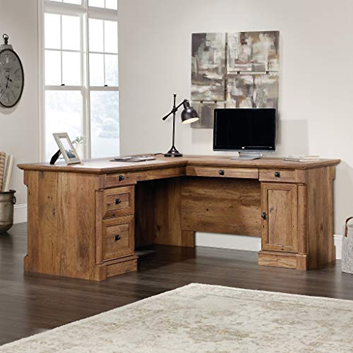 Sauder Palladia L-Shaped Desk, Vintage Oak finish