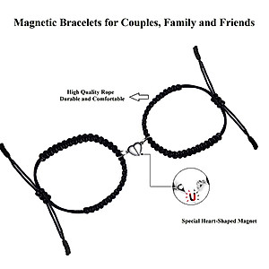 COLORFUL BLING Matching Mutual Attraction Couple Bracelets Long Distance His and Hers Adjustable Braided 8 Infinity Love Heart Friendship Bracelet Jewelry-Heart Black