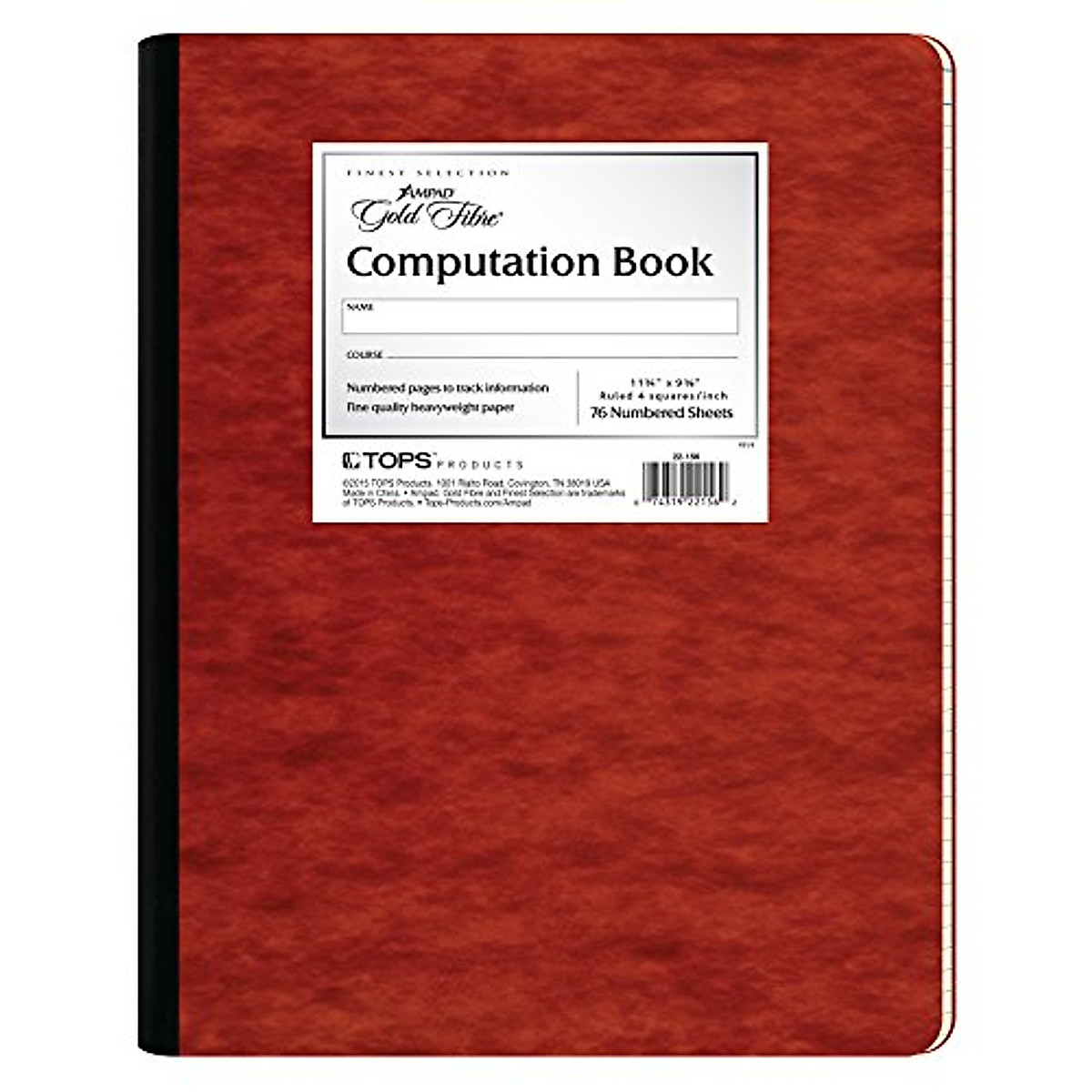 Ampad Gold Fibre Computation Book, Red Cover, Ivory Paper, Letter Size, 4 Square Inch Rule, 76 Sheets, 1 Each (22-156)