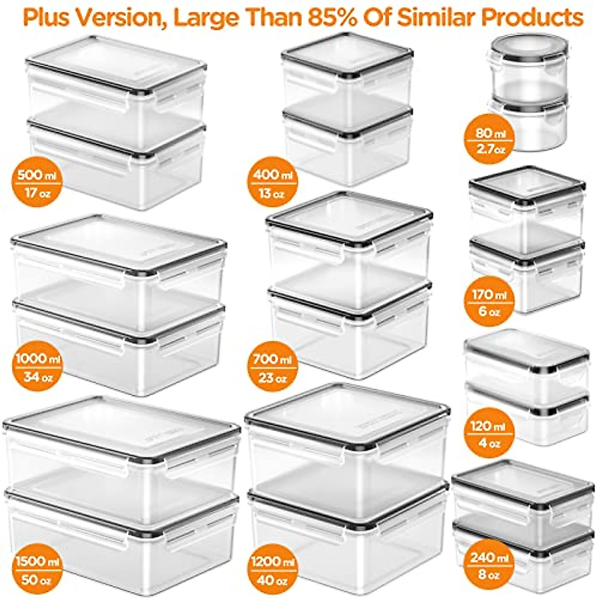 HOMETALL 40 PCS Food Storage Containers with Lids Airtight, 100% Leakproof Plastic Meal-Prep Containers Reusable(20 Containers & 20 Lids),Microwave and Dishwasher Safe, Includes Labels & Pen