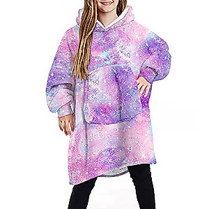 Jodimitty Blanket Hoodie for Kids Oversized Wearable Blanket Sherpa Sweatshirt With Pocket Cute Hooded Plush Blanket Purple Red