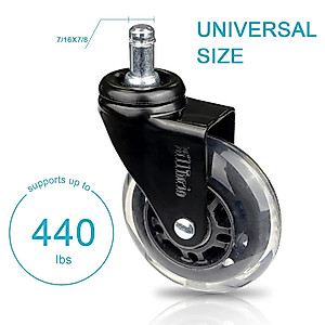 Office Chair Caster Wheels Set of 5,Replacement Rubber Casters for Office Chair and Gaming Chair, Universal Fit Stem Office Chairs Wheels for Hardwood Floor Heavy Duty Stem Caster Wheels