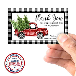 Black Buffalo Plaid Red Watercolor Pickup Truck Christmas Holiday Customer Appreciation Package Inserts for Small Businesses, 100 2" X 3.5” Single Sided Insert Cards