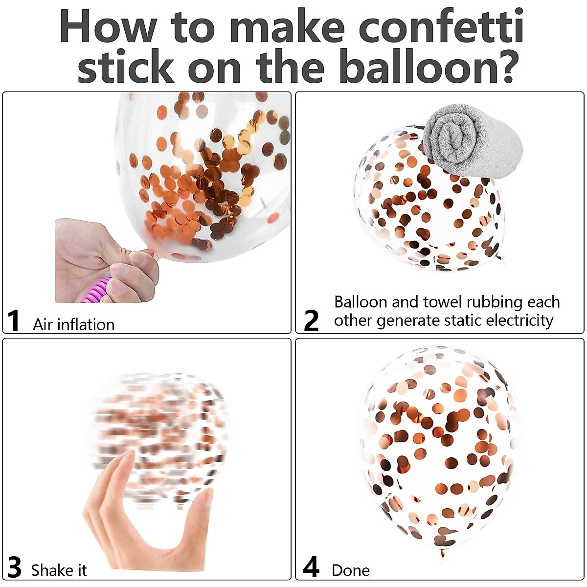 Kelfara Rose Gold and Black Balloons 60Pcs 12 inch Matte Black Rose Gold and Confetti Latex Balloon Bulk for Birthday Party Bridal Shower Wedding Engagement Anniversary Prom Decorations