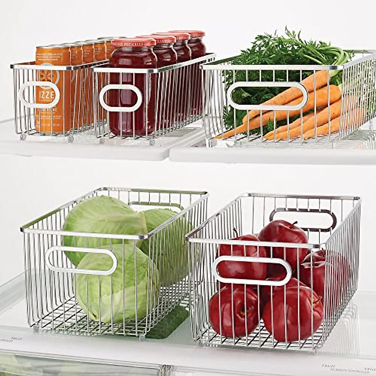mDesign Metal Farmhouse Kitchen Pantry Food Storage Organizer Basket Bin - Wire Grid Design - for Cabinets, Cupboards, Shelves, Countertops - Holds Potatoes, Onions, Fruit, Extra Large - Chrome