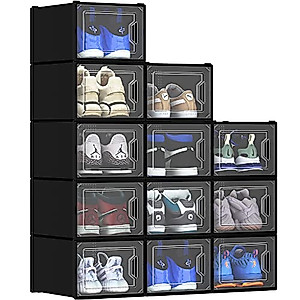 YITAHOME XL Shoe Storage Box, Set of 12 Shoe Storage Organizers Stackable Shoe Storage Box Rack Containers Drawers - Black-X-Large Size