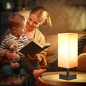 aooshine Small Table Lamp for Bedroom - Bedside Lamps for Nightstand, Minimalist Solid Wood Night Stand Light Lamp with Square Fabric Shade, Desk Reading Lamp for Kids Room Living Room Office Dorm