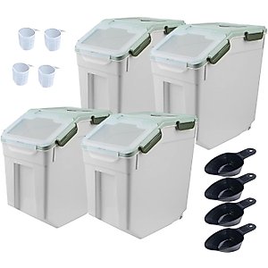 AnRui Large Flour Storage Containers 25Lbs Airtight Rice Storage Container BPA Free Kitchen Pantry Food Storage Bin Sugar Snack Cereal Grain Organizer Box with Wheel, Measuring Cup, 4Pack Green