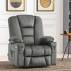MCombo Large Power Lift Recliner Chair Sofa with Massage and Heat for Big and Tall Elderly People, 3 Positions, Cup Holders, and USB Ports, Fabric 7549 (Large, Grey)