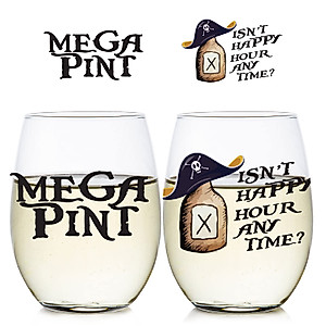 Patriots Cave Is Not Happy Hour Any Time? Pirate | Funny Novelty Stemless Wine And Beer Tumbler 15 oz. | Mega Pint | Justice For Johnny Anti Amber Mug | Johnny Depp Mug For Captain Jack Sparrow Fans