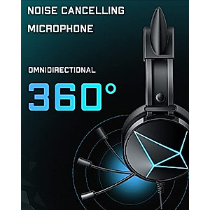 Cat Ear Headphones with Noise Canceling Microphone and Surround Sound, Gaming Headset with Removable Cat Ears, LED Lights, Compatible with PC, Xbox One, PS4, PS5, Switch, Black Gamer Headset Wired