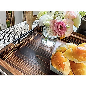 Ottoman Serving Tray - Rustic Farmhouse Decor; Lightweight with Metal Handles - Coffee Table Or Ottoman, Perfect for Parties, Decoration, Breakfast in Bed, Wine, Food, Tea! (Brown Tray)