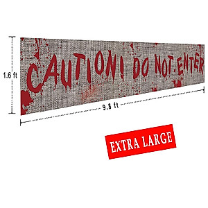 Extra Large Halloween Banner, Halloween Decoration Party Supplies, Funny Halloween Terror Bloody Banner, Haunted House Decoration - Caution Do Not Enter (9.8 x 1.6 feet)