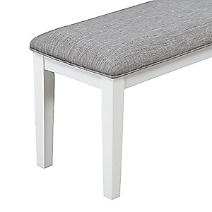 Goozio 6 Piece Dining Table Set,Wood Dining Table and 4 Upholstered Chairs and Bench with Cushion, Classic Traditional Style Kitchen Table Set for 6 Person,White+Gray