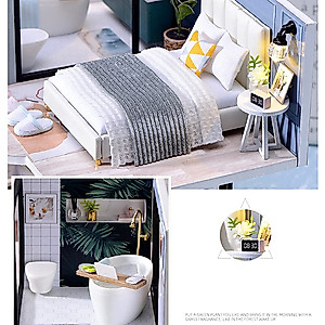 Lannso DIY Dollhouse Miniature Wooden Furniture Kit, Doll House Kit with Dust Proof Cover Music Box, Mini Handmade Wooden Dollhouse Toys for Adult Gift(L32)