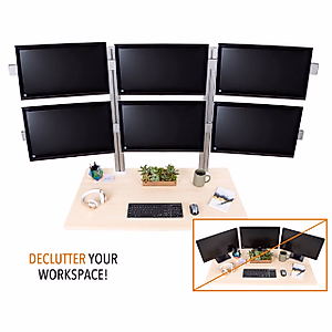 Stand Steady 6 Monitor Mount Desk Setup - Heavy-Duty Height Adjustable Monitor Stand, Swivel Arm with Clamp-On Base, 6 Screen VESA Mount Fits Most LCD/LED Monitors 17-32 in. (Silver, 6 Mounts)