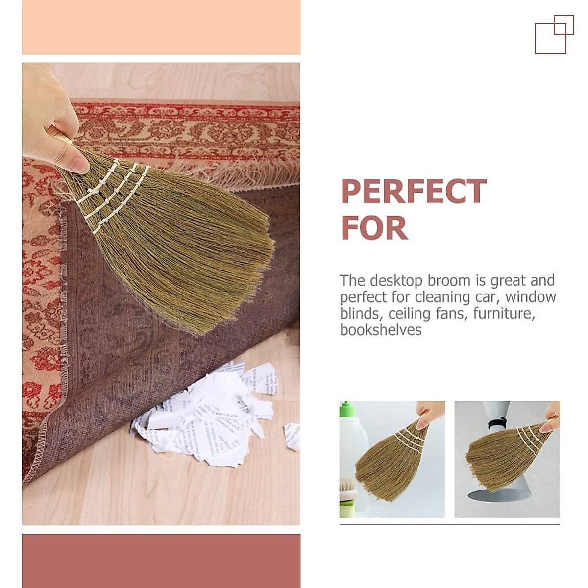 HEMOTON Whisk Broom Hand Broom Soft Natural Bristles Small Whisk Broom Desk Cleaning Brush for Indoor Outdoor