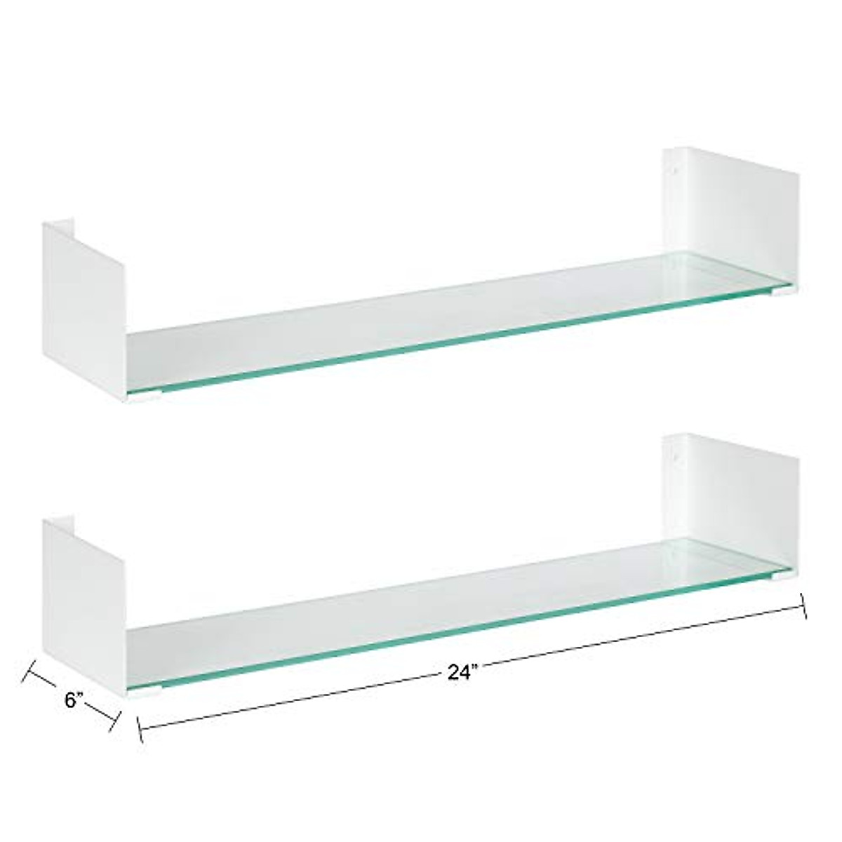 Kate and Laurel Rodi Modern Glass and Metal Shelf Set, Set of 2, White, Floating Book Shelves for Wall