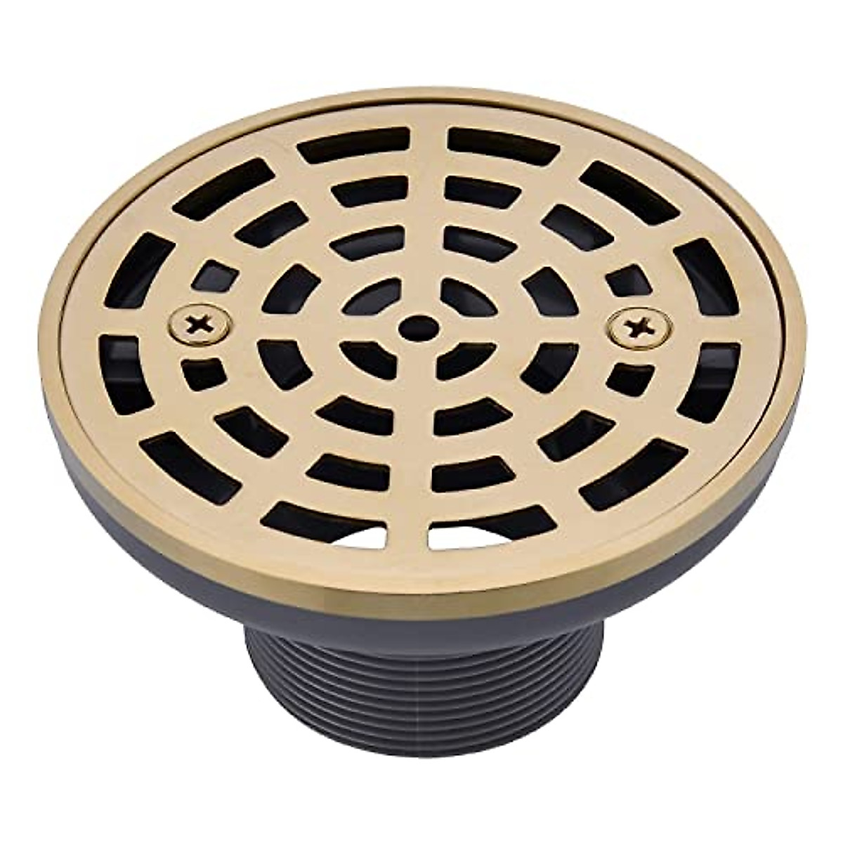 Round 4-1/4Inch Shower Drain, 304 Stainless Steel Brushed Gold Shower Floor Drain, Quadrato Pattern Grate Removable,Includes Drain Flange Kit