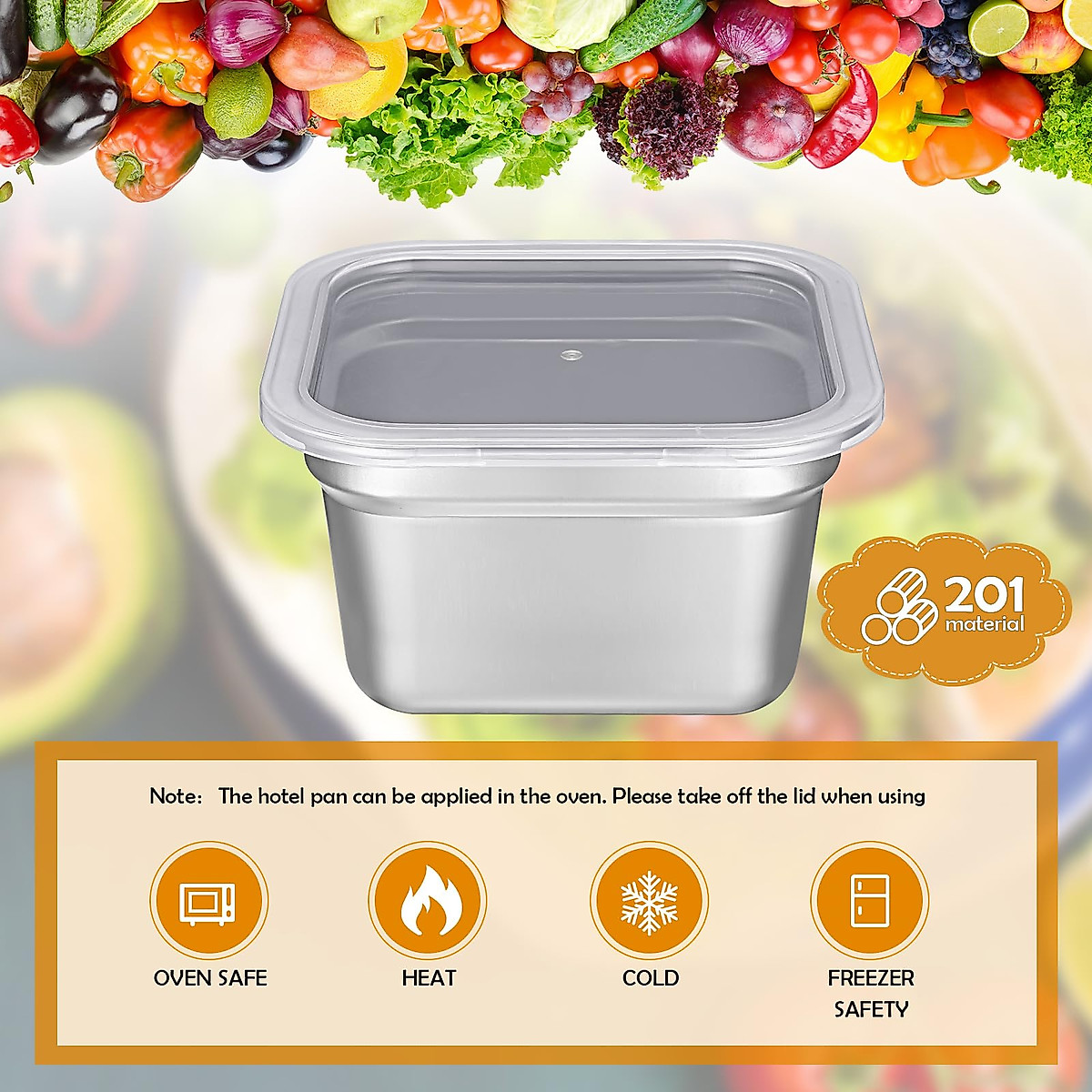 Suttmin 8 Pcs Hotel Pan 1/6 Size Steam Table Pan with PP Plastic Lid Stainless Steel Food Containers with Lids Restaurant Pans Food Prep Pan Anti Clogging Steamer for Buffet Party (4" Deep)