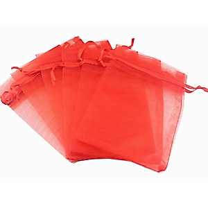 QIANHAILIZZ 8 x 12 Inch 100 pcs Drawstring Bags Organza Fabric Jewelry Gift Pouch Candy Pouch Wedding favors B231 (red)