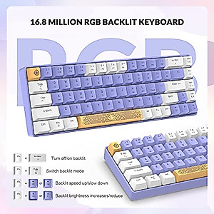 ZIYOU LANG RK-T8 Wired 65% Mechanical Gaming Keyboard with RGB LED Backlit Anti-ghosting TKL Mini 68 Key Custom Coiled C to A Cable Tactile Blue Switch for PS4 PS5 Xbox PC Mac Gamer(White Purple)