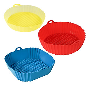 3 Pack Air Fryer Silicone Liners Pot, Round & Square Food Grade Air Fryer Accessories, 8 Inch Reusable Baking Tray Oven Accessories, Air Fryer Silicone Basket Bowl, No Need to Clean Fryer(For 5 to 6Q)