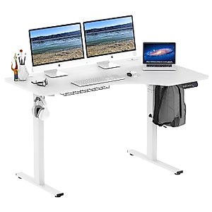 SHW 55-Inch L-Shaped Electric Height Adjustable L-Shaped Standing Desk with Right Facing Corner, White