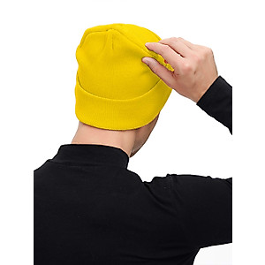 Century Star Beanie For Men Women Black Beanie Hat Soft Winter Beanies Cuff Beanie Skull Caps Knit Hats 1Pc Yellow One Size