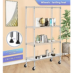 FDW 4-Tier Wire Shelving Storage Shelves Adjustable NSF Wire Shelf Heavy Duty Storage Shelving Unit on 3” Wheel Casters Commercial Metal Wire Rack 36L x 14W x 62H,Chrome