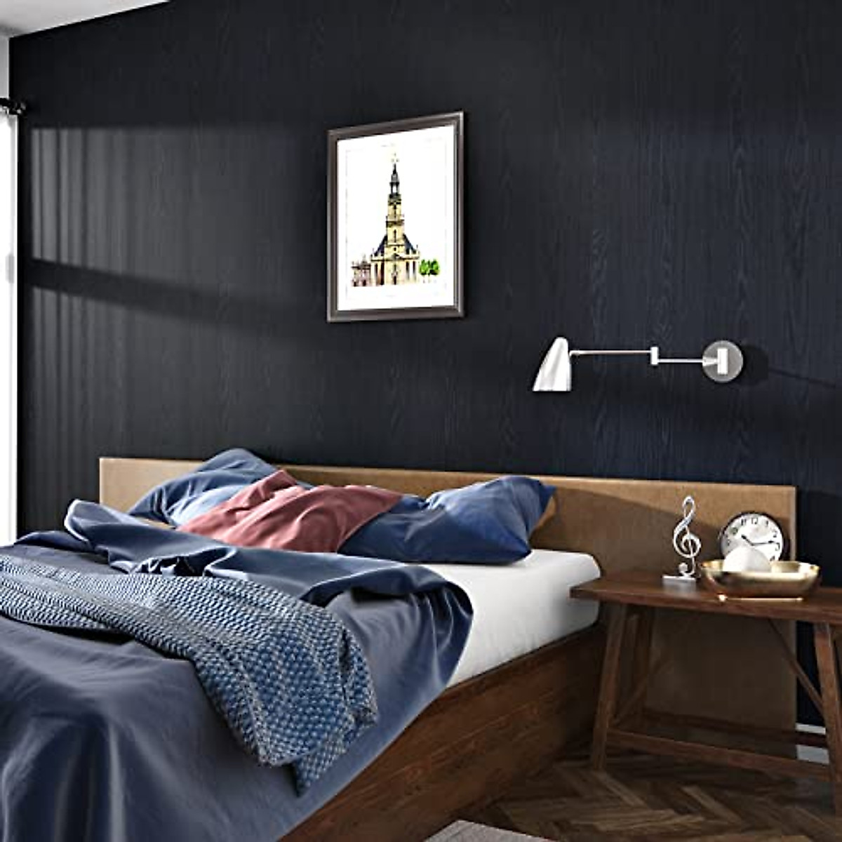 Wallercity Navy Blue Wood Grain Contact Paper for Countertops Peel and Stick Wood Look Wallpaper Thick Self Adhesive Contact Paper for Counter Top Vinyl Waterproof Wall Papper for Cabinets 24''x118''