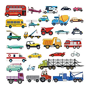 decalmile Cars Wall Stickers Transports Kids Room Wall Decor Peel and Stick Wall Decals for Boys Children's Room Nursery Bedroom Classroom