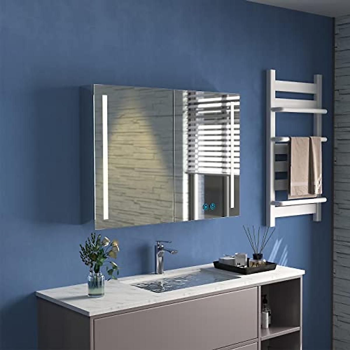 Seenvlog Medicine Cabinet with Lights,LED Medicine Cabinet for Bathroom with Defogger,Dimmer,Memory Function,2 Doors,23.62"* 31.5"Lighted Medicine Cabinet，Surface Mount, Stainless Steel