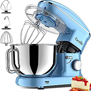 Facelle Electric Stand Mixer, 660W 6 Speed Kitchen Mixer with Pulse Button, Attachments include 6.5 Quart Bowl, Dishwasher Safe Flat Beater, Dough Hook, Wire Whisk & Splash Guard, for Dough, Baking,Cakes,Cookie, Blue