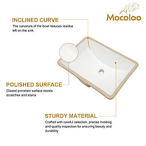 Mocoloo Undermount Bathroom Sink 21 x 15 Inch Rectangle Porcelain White Ceramic Bathroom Sink 8 Inch Deep Basin with Overflow Small Lavatory Vanity Top Under Mounted the Counter