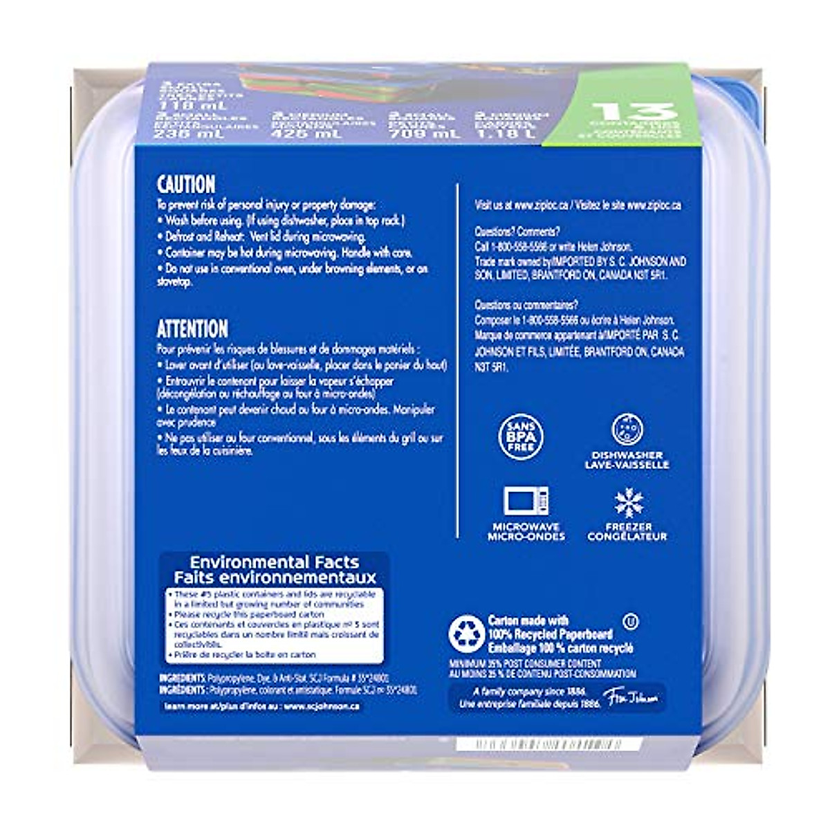 Ziploc 26 Pack To Go Disposable Rectangular Food Containers, 1.18L, Small
