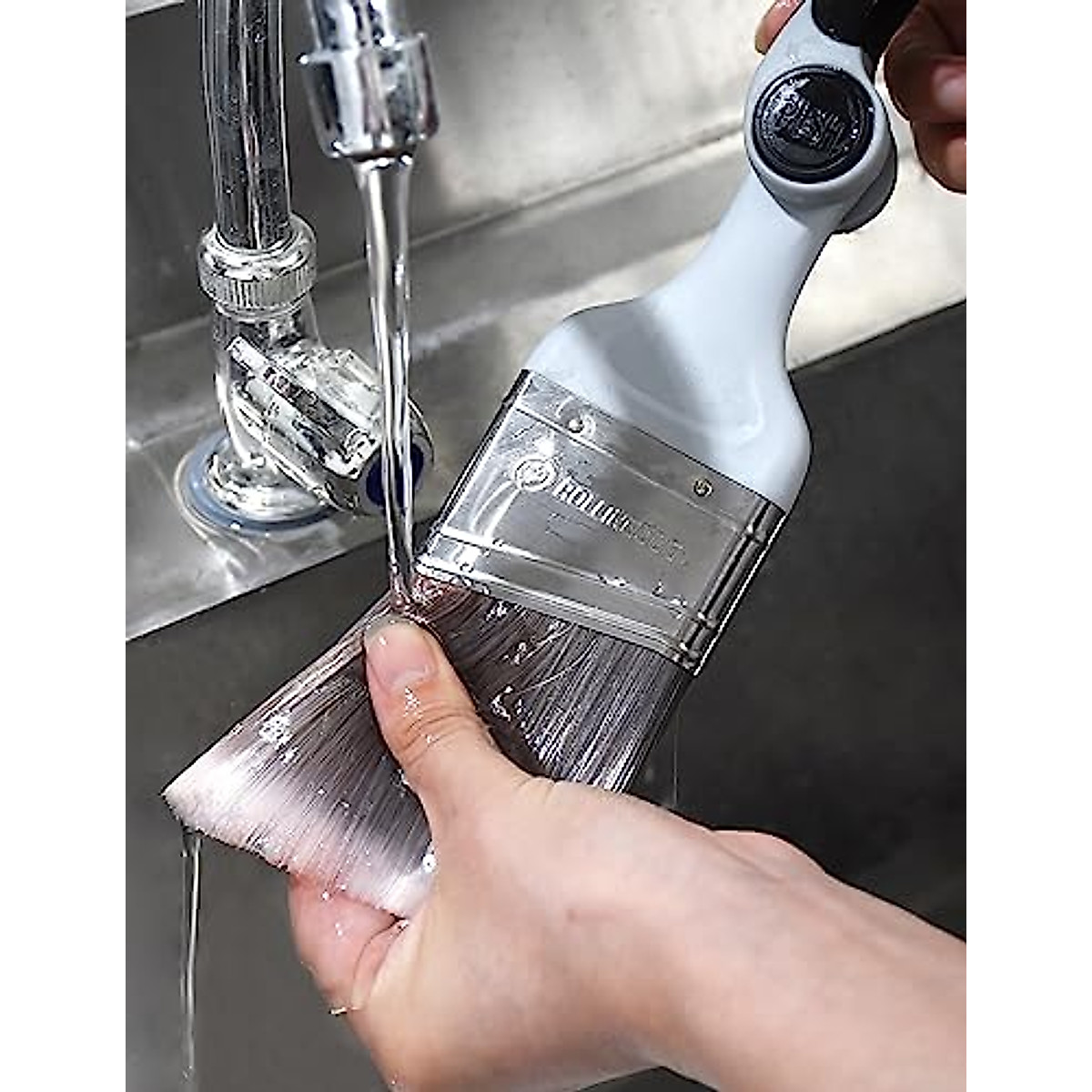 ROLLINGDOG 2.5Inch Paint Edger Brush - Extension Pole Angled Paint Brush for High Walls Ceiling,Stairwell Wall,Triming and Cutting in Painting