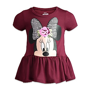 Disney Minnie Mouse Big Girls Peplum T-Shirt and Leggings Outfit Set Wine Red 8