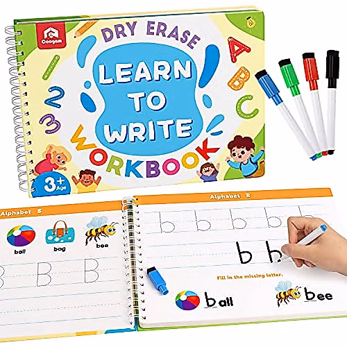 Coogam Learn to Write Workbook, Numbers Letters Practicing Book, ABC Alphabet Sight Words Handwriting Educational Montessori Toy for Home Classroom Kindergarten Preschool Kids